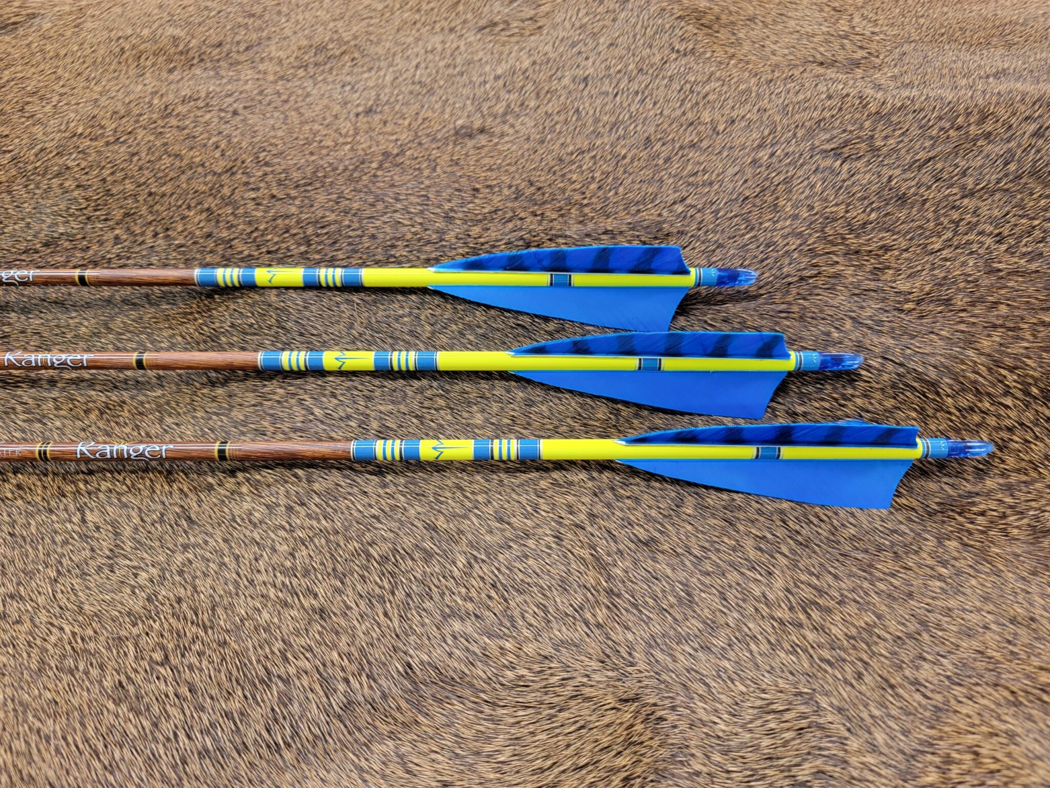Traditional 34 Flo Yellow with Blue Crests Ranger Wood Grain Carbon ...