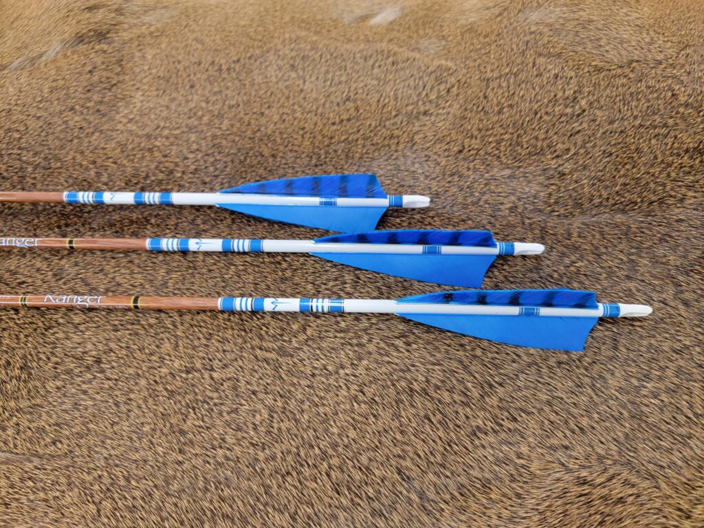 Traditional 34 White with Blue Crests Ranger Wood Grain Carbon Arrows ...